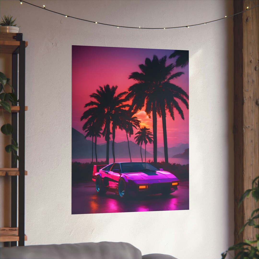 Synthwave Poster Matte AI Wall Art Cyber City Print 80s Nostalgia ...