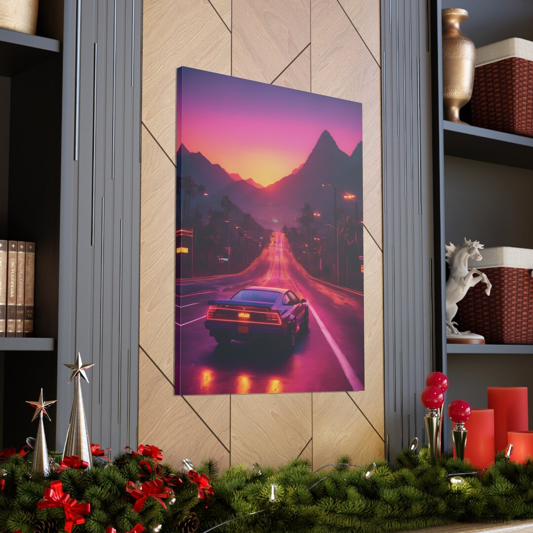 Synthwave Canvas Gallery Wrap 1.25in Wall Art Cyber City Print 80s ...