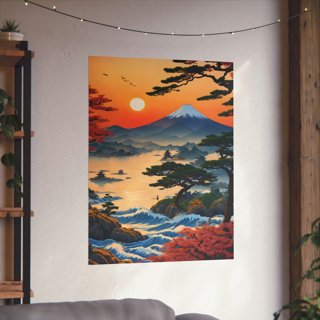 Japanese Ukiyo-e Poster Matte AI Wall Art Ukiyo-e Print Landscape ...