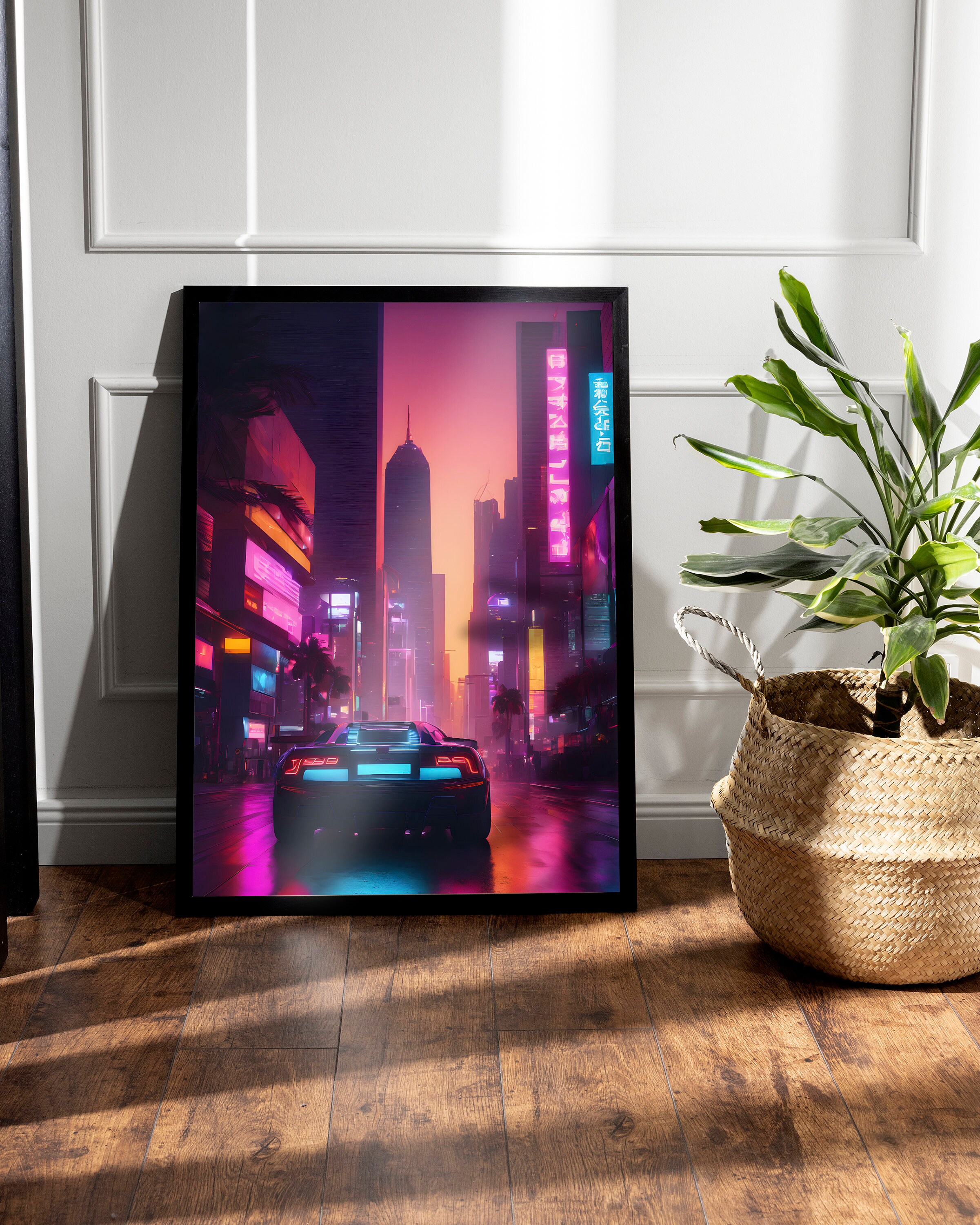 Synthwave Poster Digital Art | Printable Wall Art | Cyber City Print ...