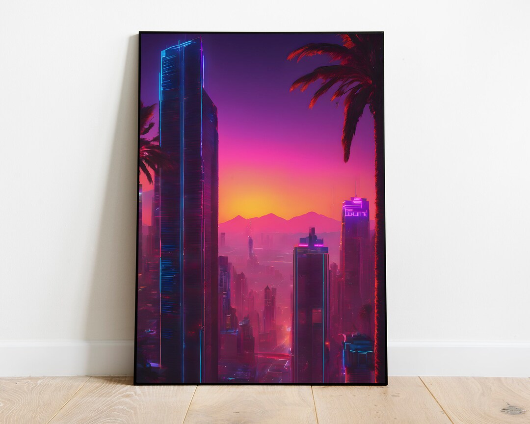 Synthwave Poster Digital Art | Printable Wall Art | Cyber City Print ...