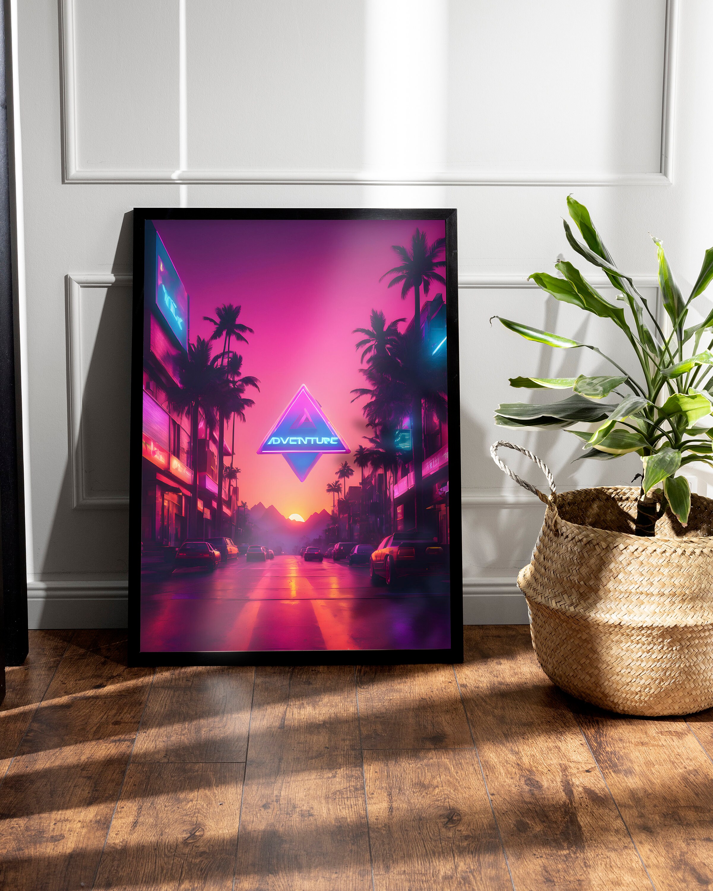 Synthwave Poster Digital Art Printable Wall Art Cyber City Print ...