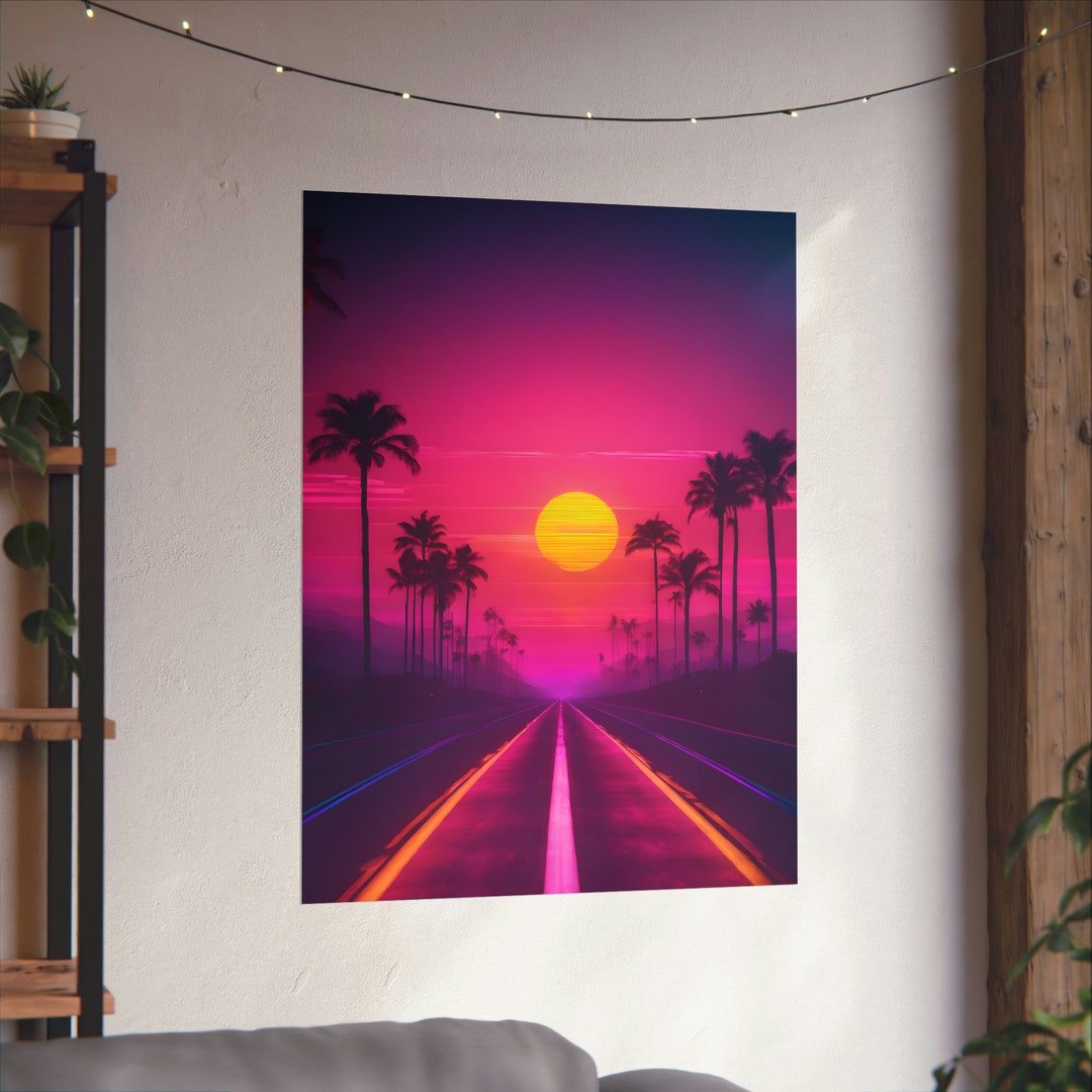 Synthwave Poster Matte AI Wall Art Cyber City Print 80s Nostalgia ...