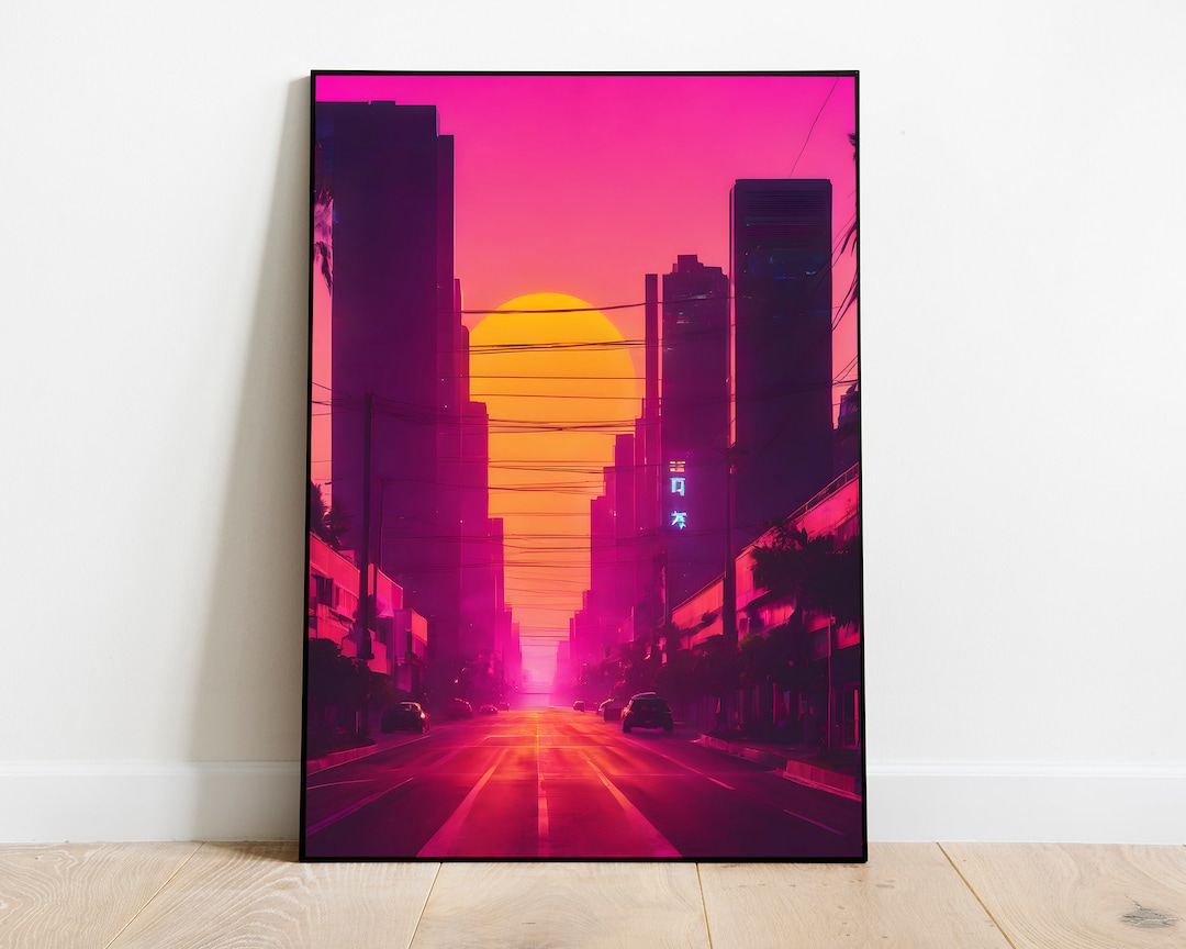 Synthwave Poster Digital Art | Printable Wall Art | Cyber City Print ...