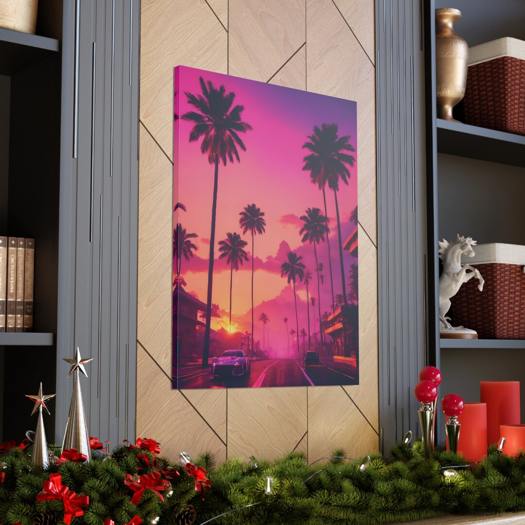 Synthwave Canvas Gallery Wrap 1.25in Wall Art Cyber City Print 80s ...