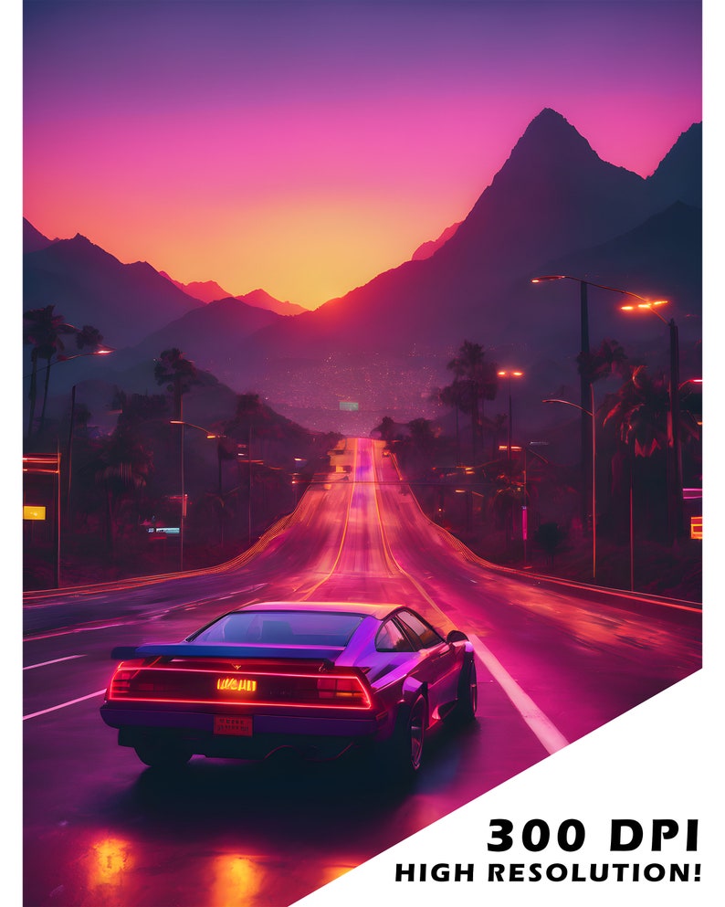 Synthwave Poster Digital Art Printable Wall Art Cyber City Print ...