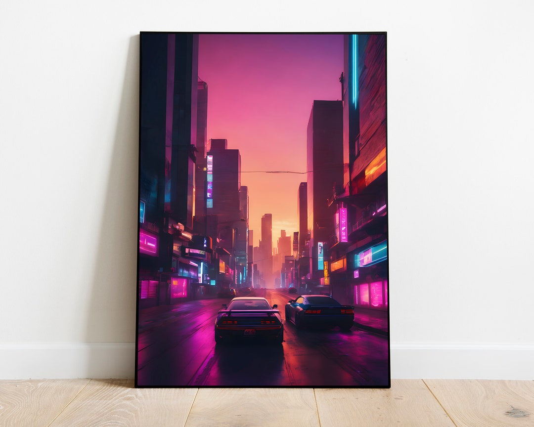 Synthwave Poster Digital Art | Printable Wall Art | Cyber City Print ...