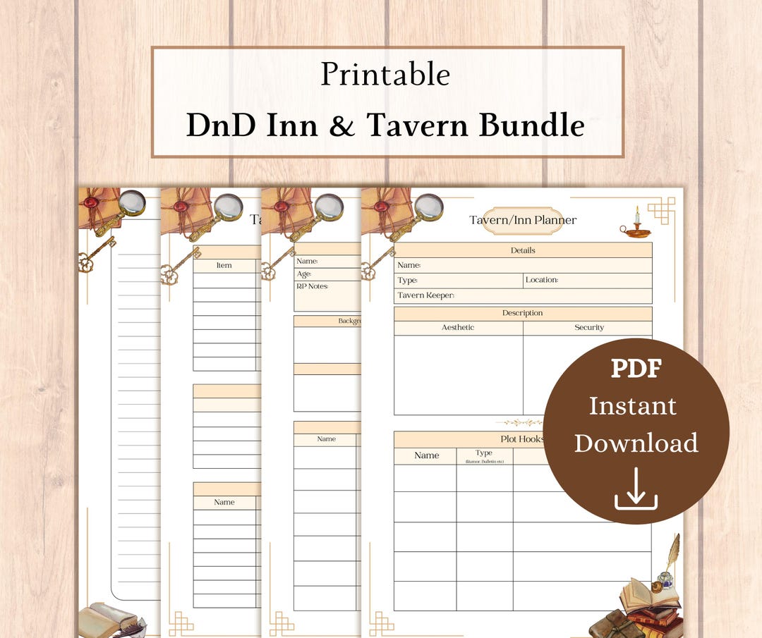 Dnd Inn and Tavern Planner Bundle Printable PDF | DM Starter Kit | NPC ...