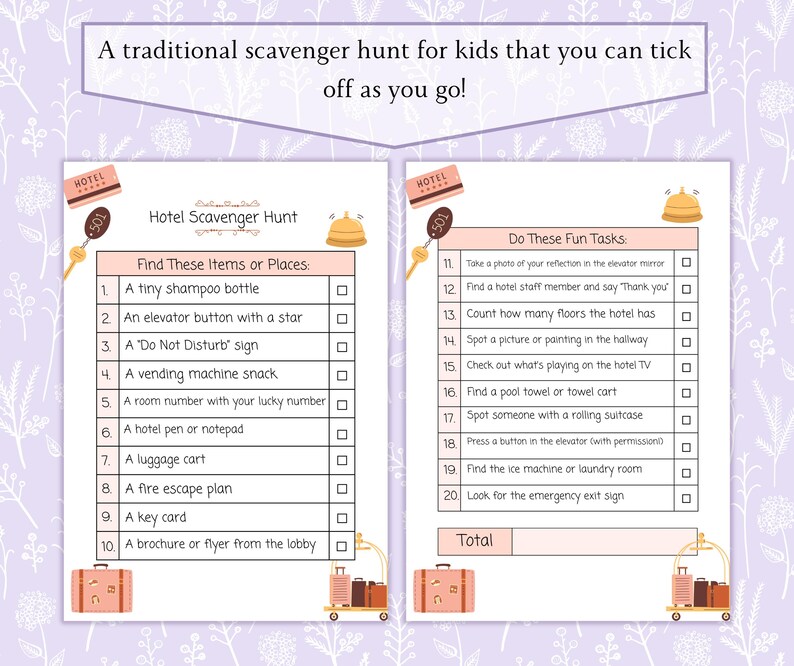Hotel Activity Bundle Printable PDF | Hotel Scavenger Hunt for Kids ...