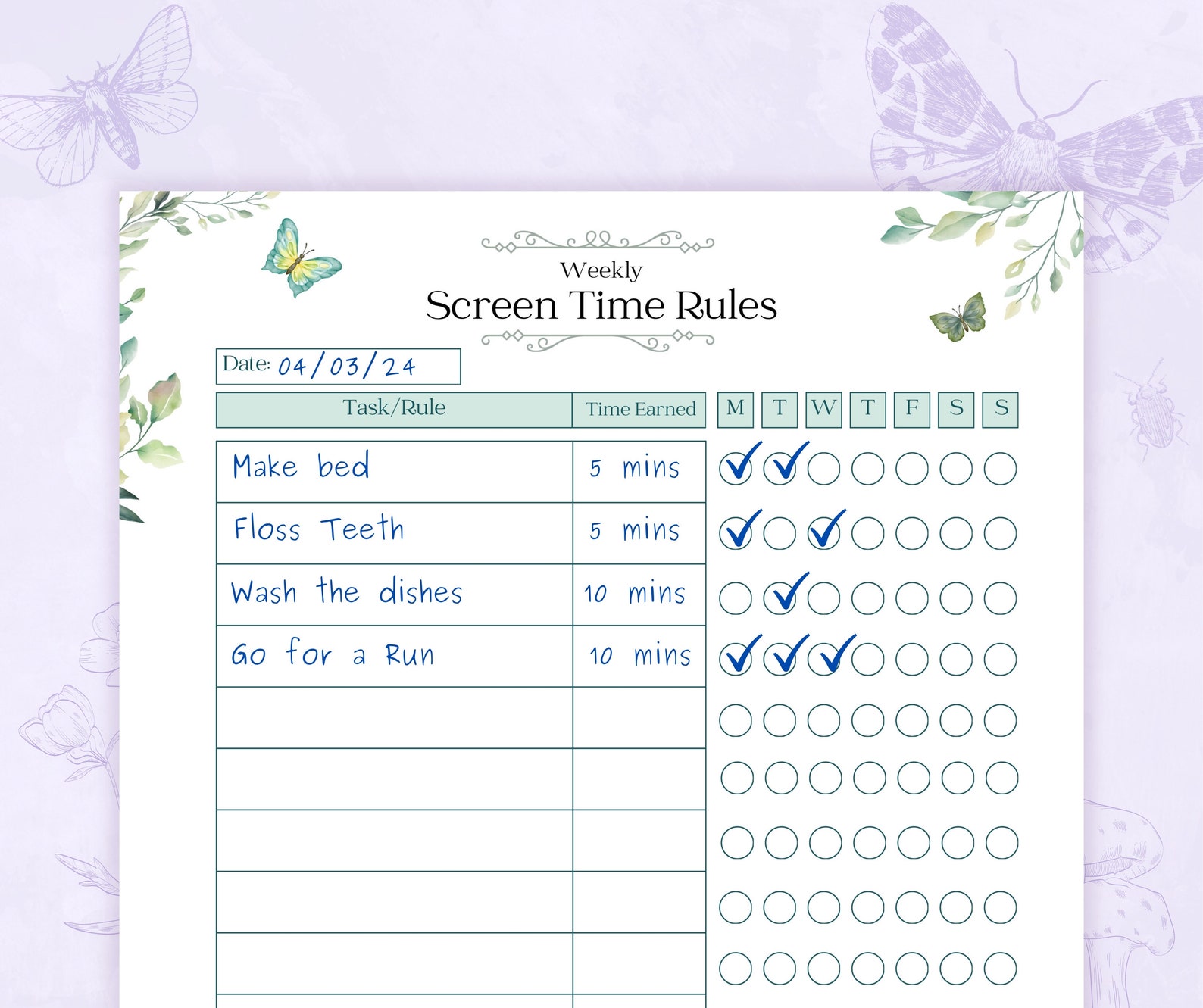 Screen Time Rules Printable PDF | Earn Screen Time | Weekly Screen Time ...