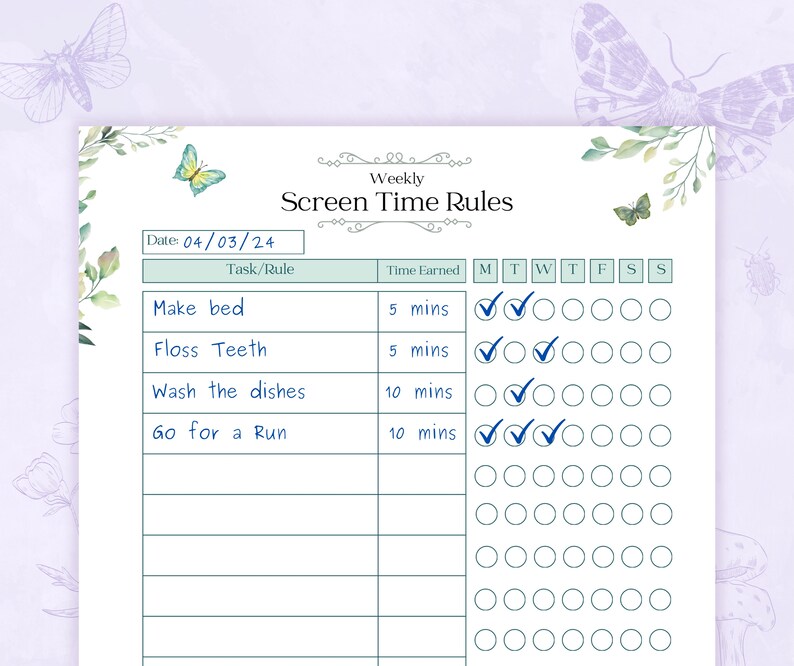 Screen Time Rules Printable PDF | Earn Screen Time | Weekly Screen Time ...