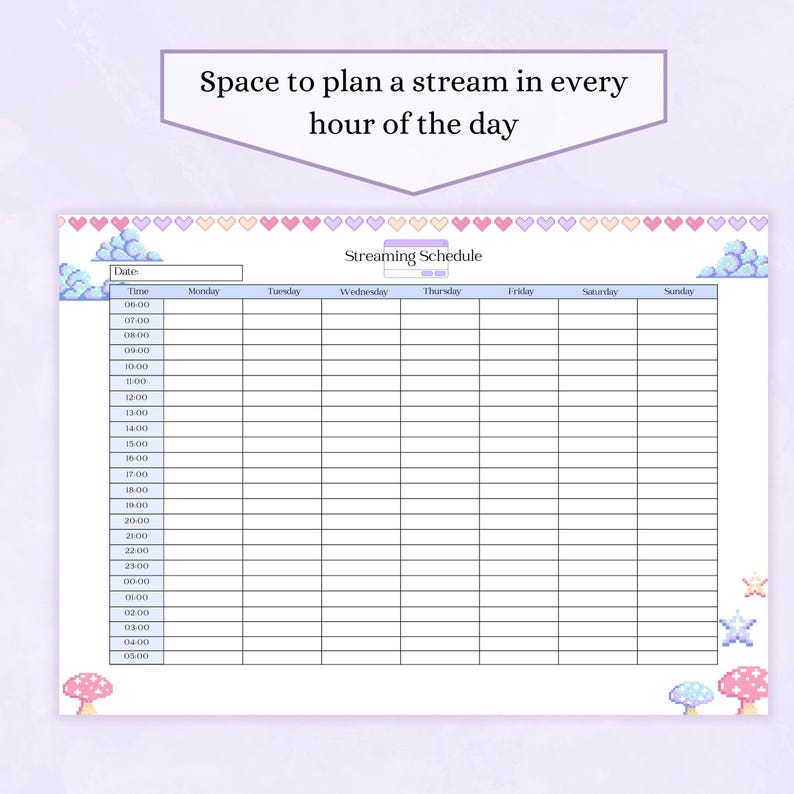 Streaming Schedule Printable PDF | Stream Weekly Schedule Content ...