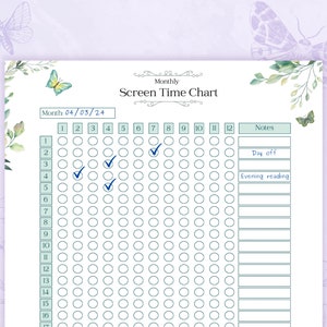 Screentime Chart Printable PDF | Monthly Screen Time Tracker | Screen ...