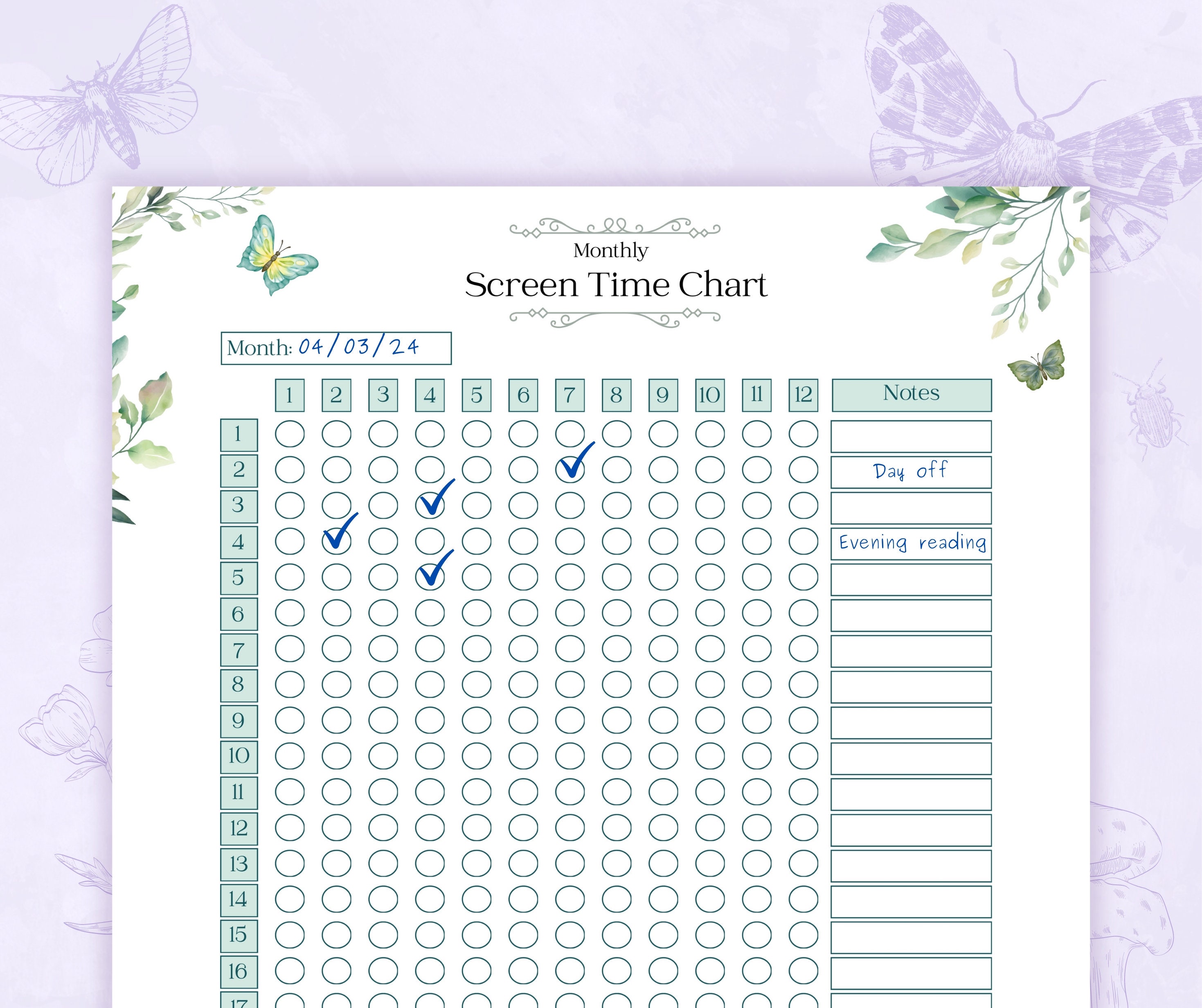 Screentime Chart Printable PDF | Monthly Screen Time Tracker | Screen ...