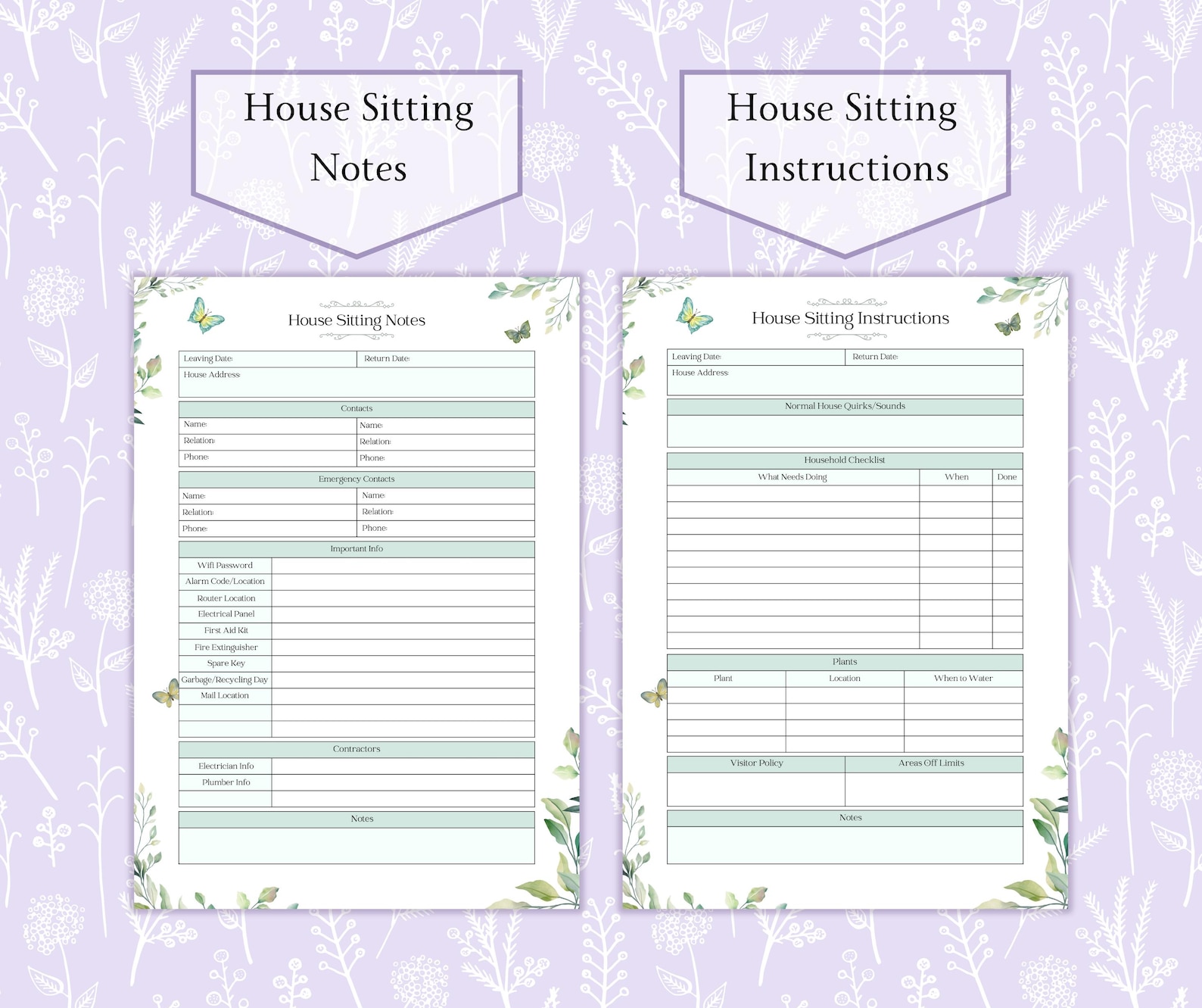 House Sitter Plan Bundle Printable PDF | House Sitting Instructions ...