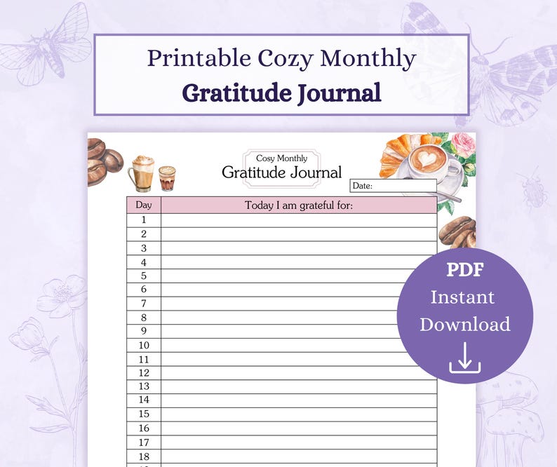 Cozy Gratitude Journal Printable PDF Self Reflection Wellness Journal ...