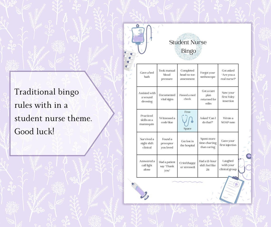 Student Nurse Bingo Sheet Printable PDF | Nursing Bingo | Healthcare ...
