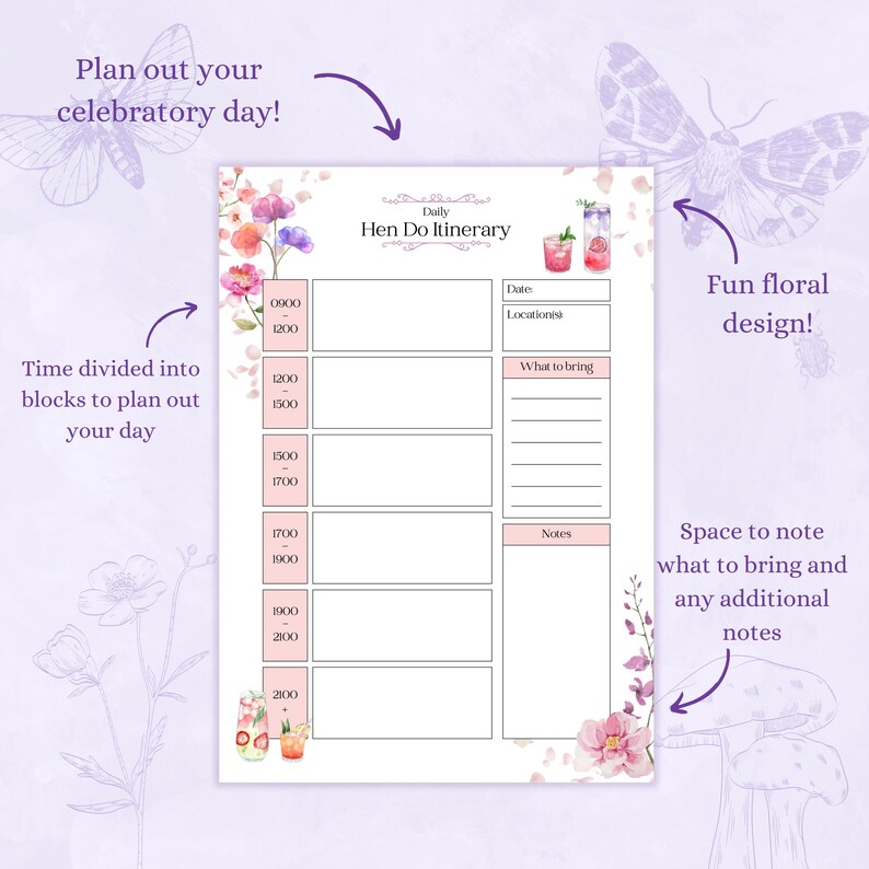 Hen Party Schedule Printable PDF | Daily Hen Do Itinerary | Bride Squad ...