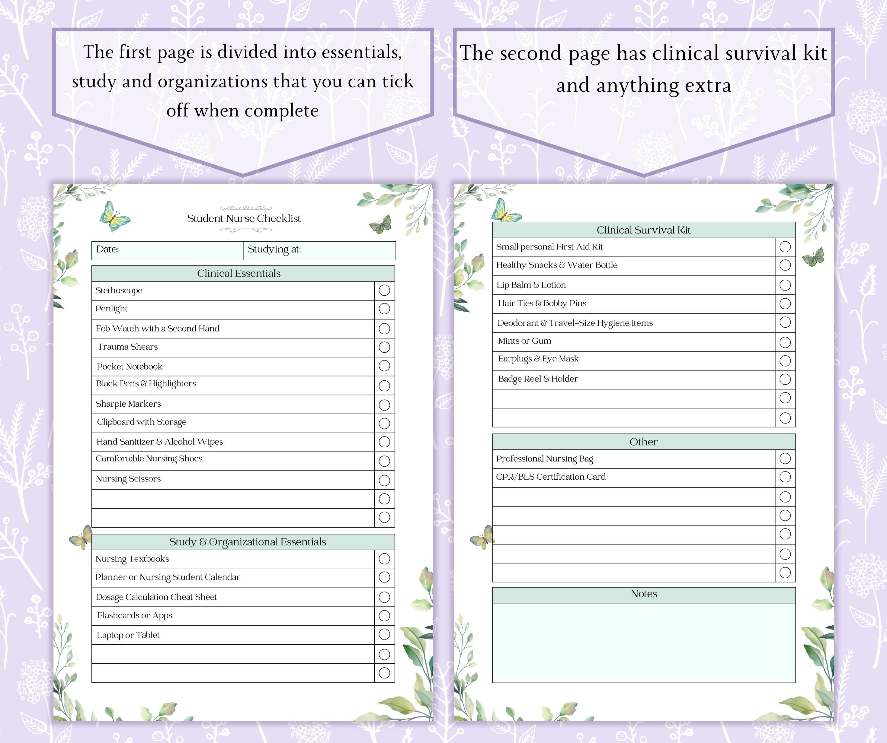 Student Nurse Checklist Printable PDF | Nurse Must Haves | Nursing ...