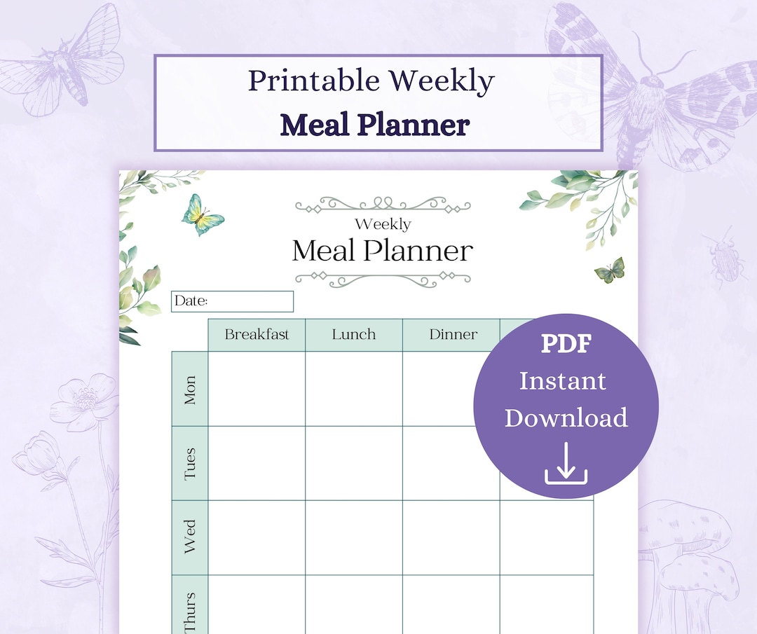 Weekly Meal Planner Printable PDF | Food Diary | Meal Plan | Meal Prep ...