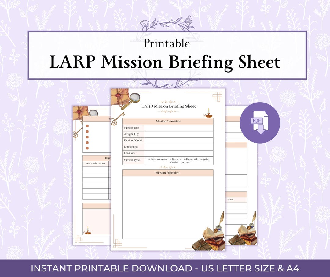 LARP Mission Briefing Sheet Printable PDF, Fantasy Adventure Planning ...
