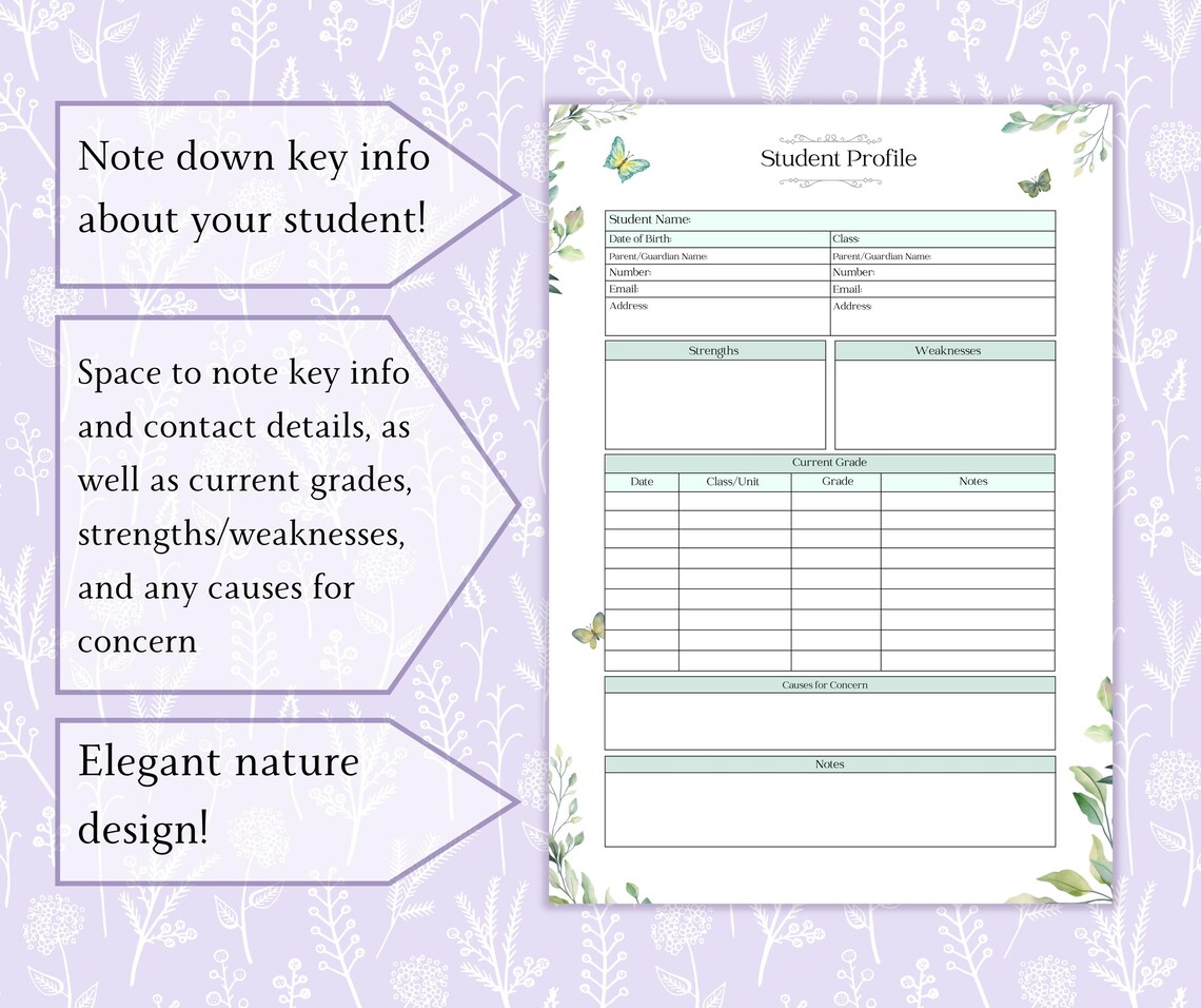 Student Profile Printable PDF | Student Info Sheet | Student Contact ...