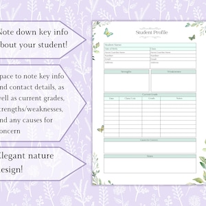 Student Profile Printable PDF | Student Info Sheet | Student Contact ...