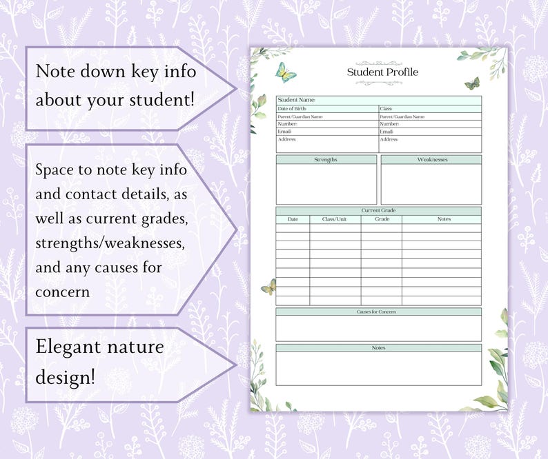 Student Profile Printable PDF | Student Info Sheet | Student Contact ...