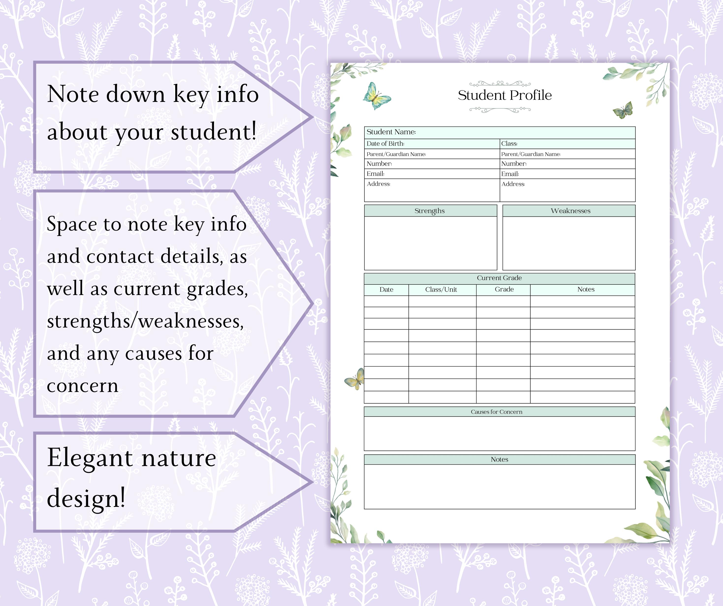 Student Profile Printable PDF | Student Info Sheet | Student Contact ...