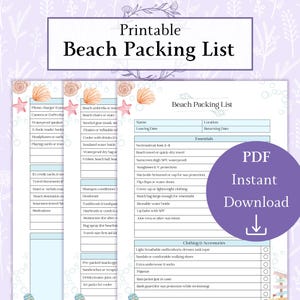 Beach Packing List Printable PDF | Travel Packing Checklist | Vacation ...