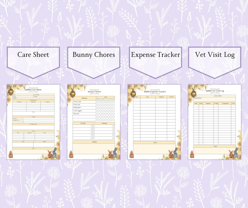 Rabbit Record Keeping Bundle Printable PDF | Rabbit Care Sheet | Bunny ...