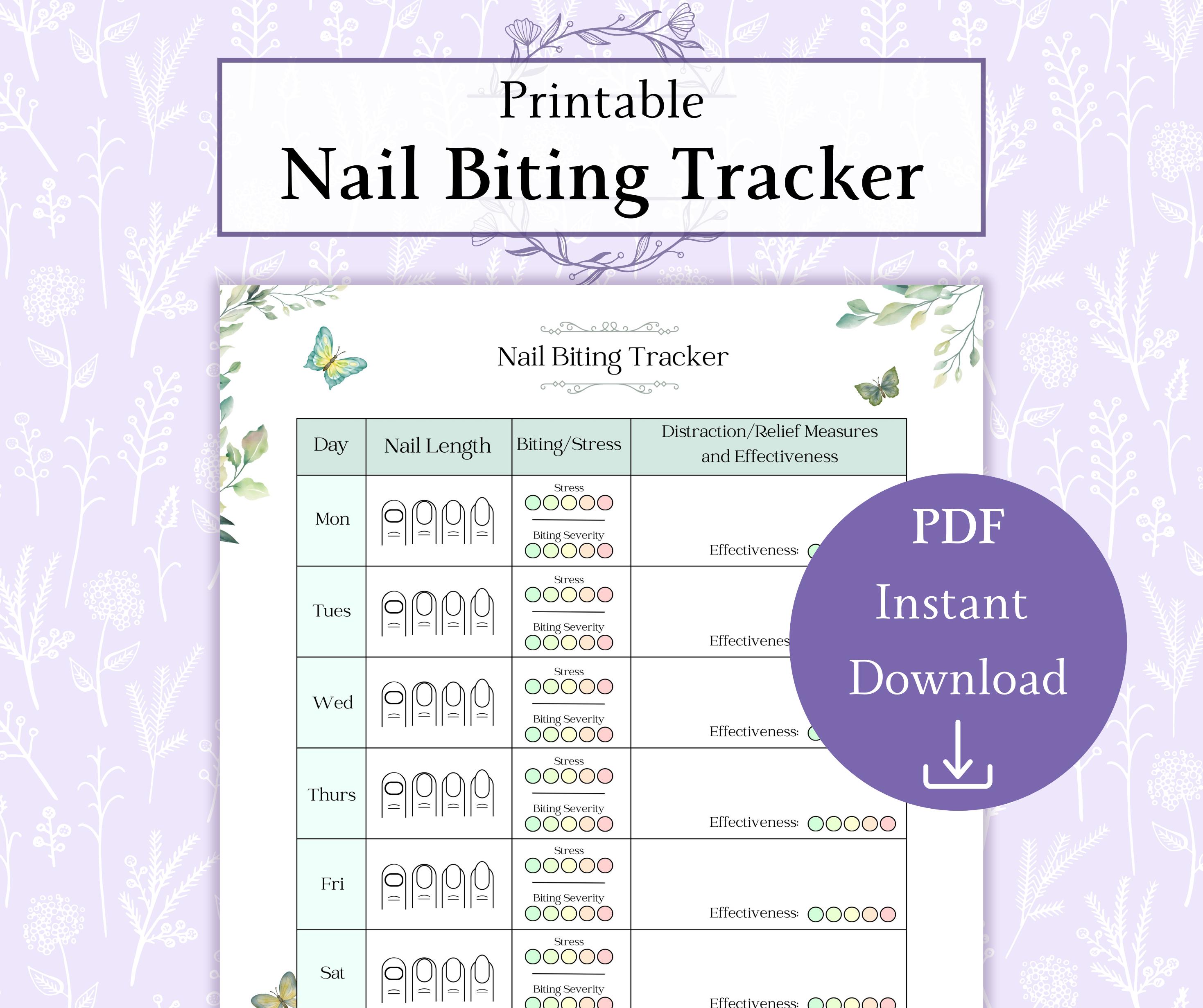 Nail Biting Tracker Printable PDF | Stop Biting Nails | Break Bad Habits Log | Weekly Habit ...