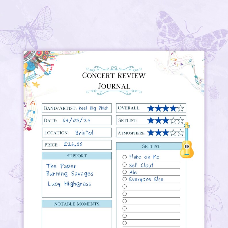 Concert Journal Review Printable PDF | Gig Tracker | Concert Diary ...