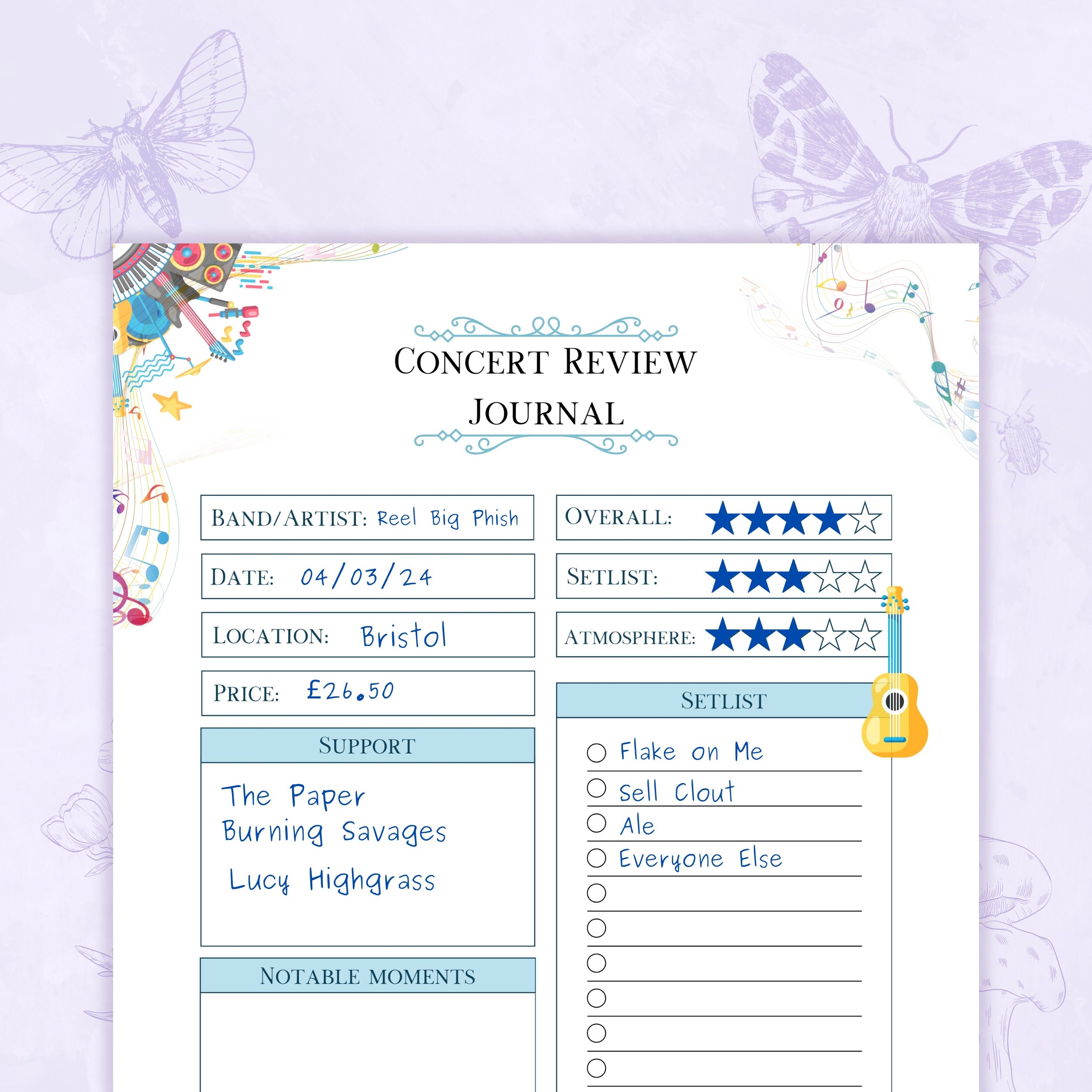 Concert Journal Review Printable PDF | Gig Tracker | Concert Diary ...