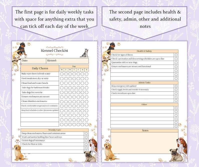Kennel Checklist Printable PDF | Animal Checklist Veterinary Records ...
