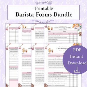 Barista Forms Bundle Printable PDF | Barista Checklist | Server Closing ...