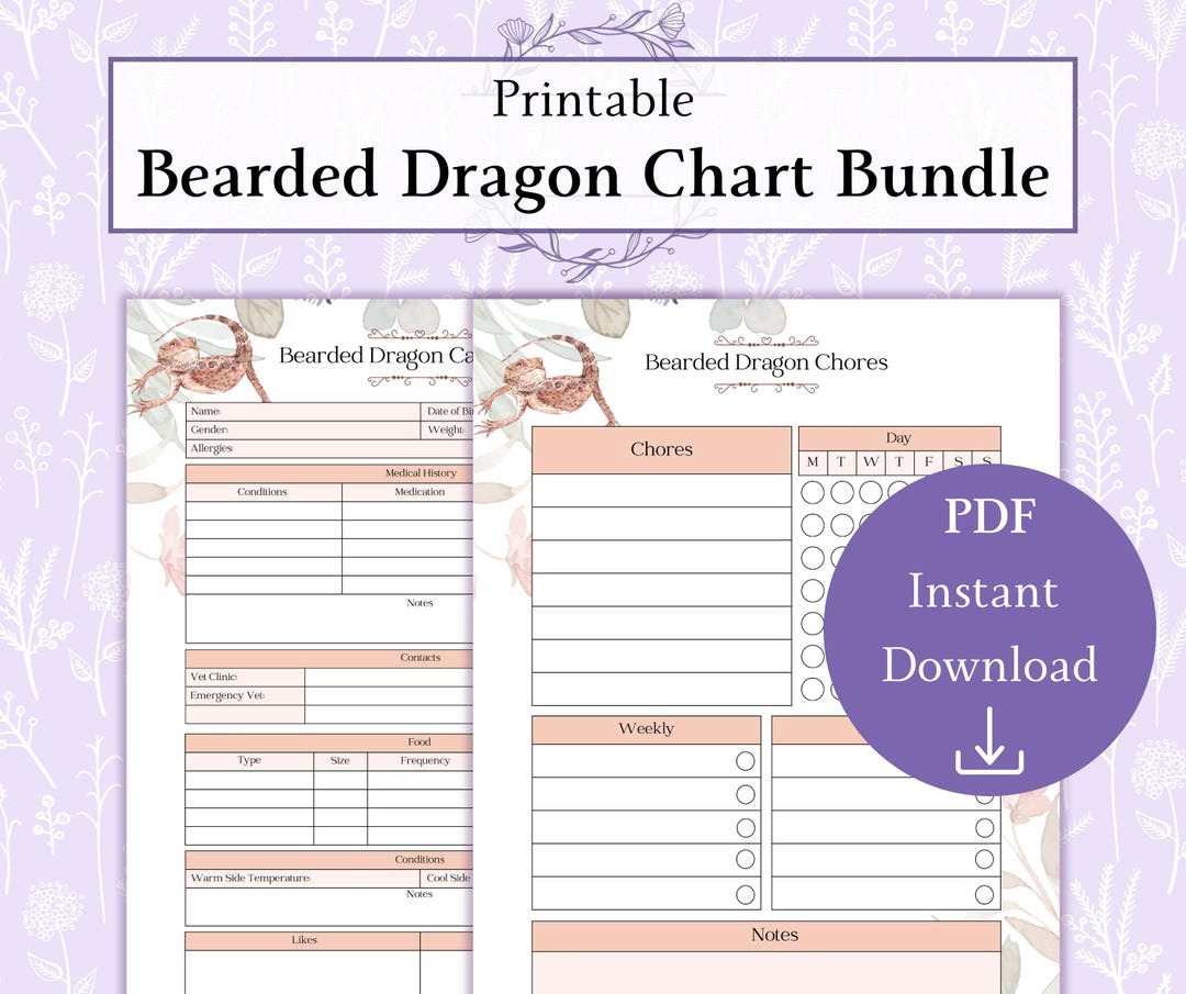 Bearded Dragon Chart Bundle Printable PDF | Bearded Dragon Care Sheet ...