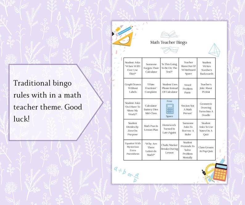 Math Teacher Bingo Printable PDF, Funny Teacher Game, School Staff ...