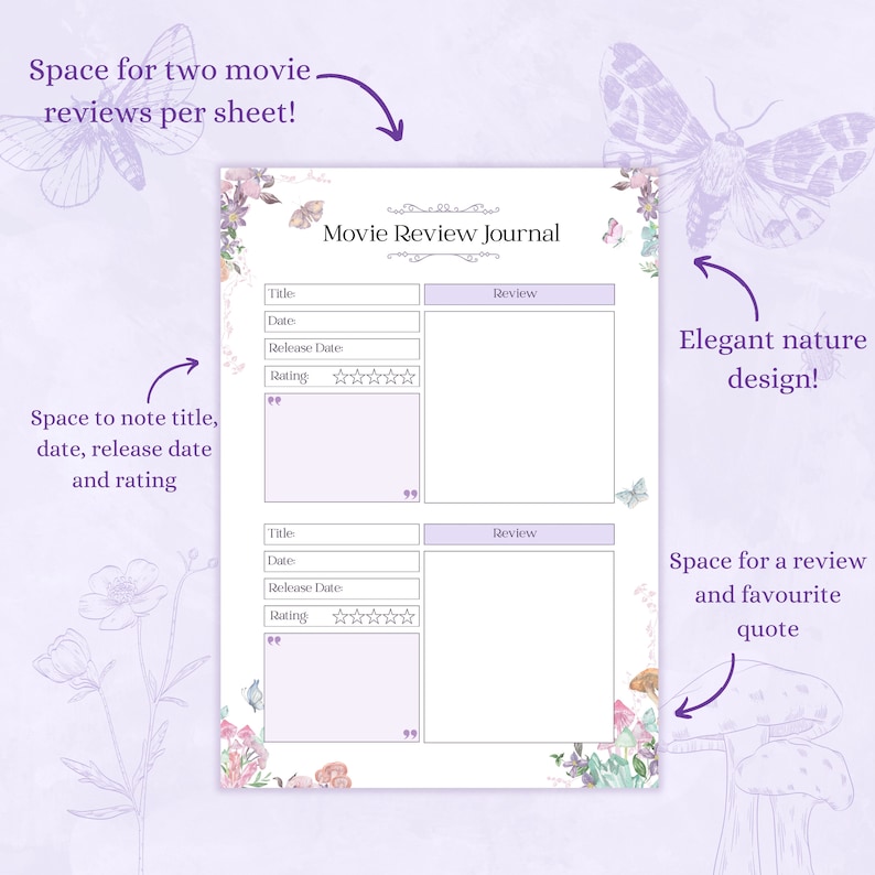 Movie Review Journal Printable PDF | Movie Critic | Film Journal ...