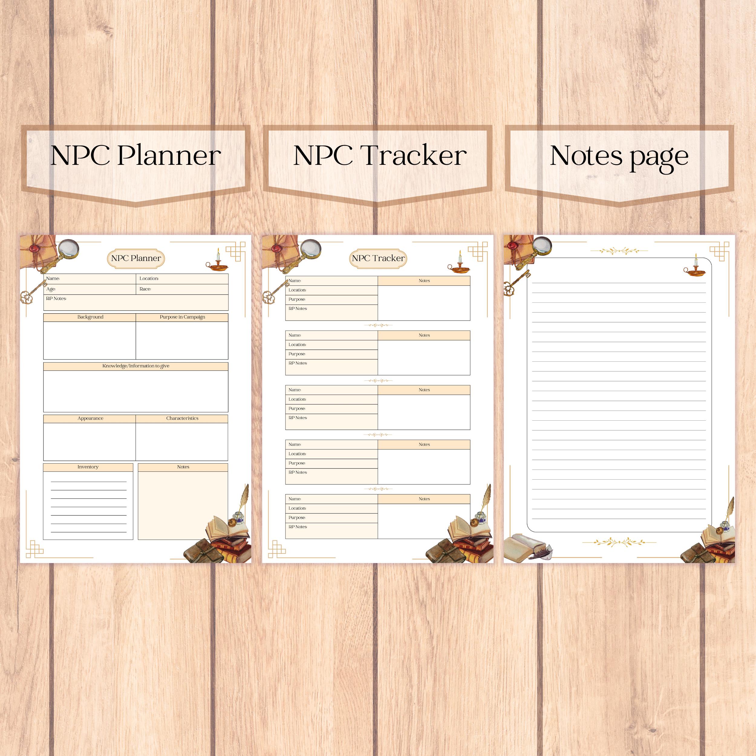 Dnd NPC Tracker Bundle Printable PDF | NPC Planner | Dnd Character ...