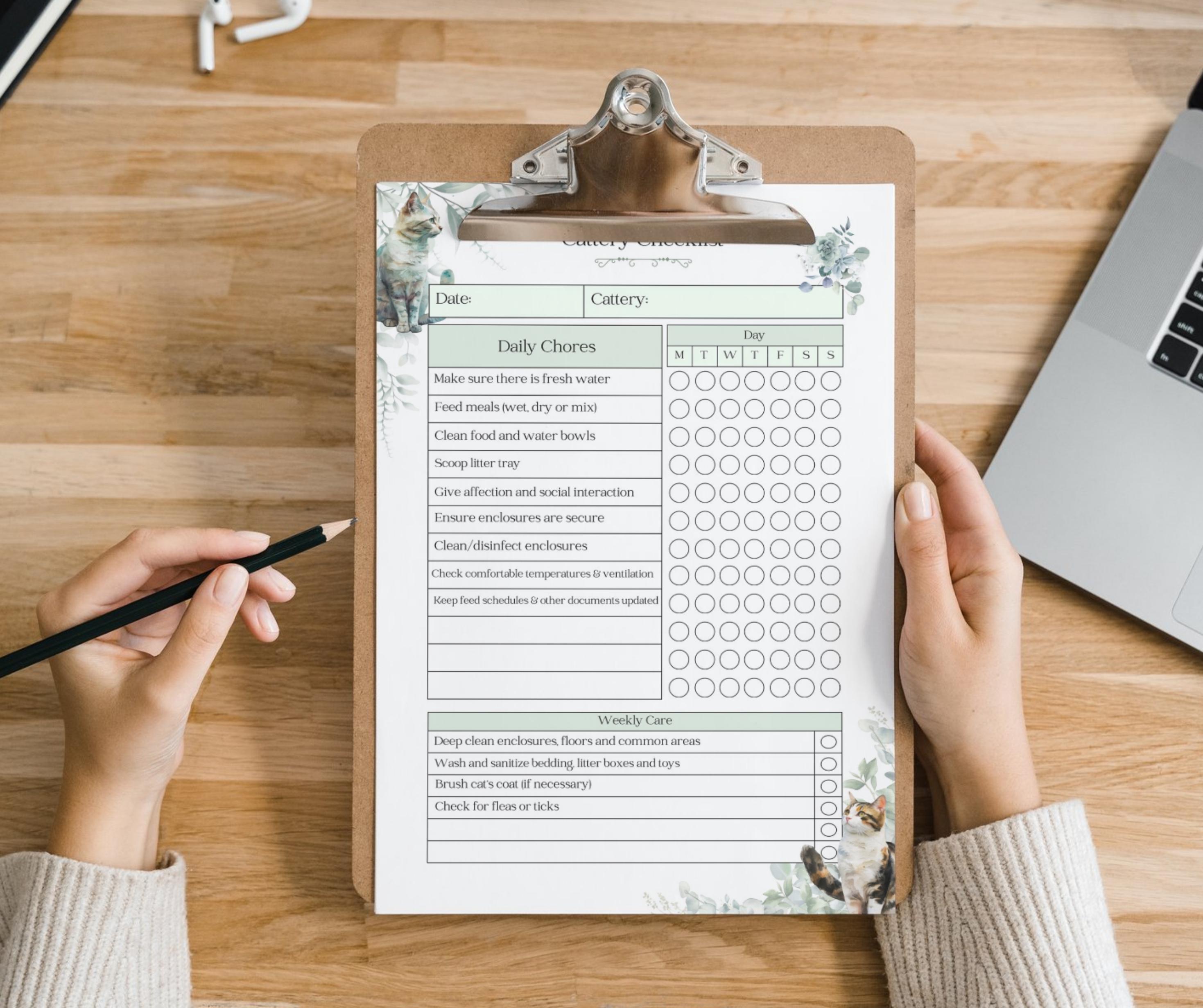 Cattery Checklist Printable PDF | Animal Shelter Checklist | Cat Daily ...