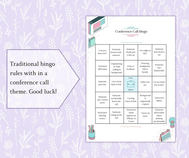 Conference Call Bingo Sheet Printable PDF | Conference Bingo Card ...