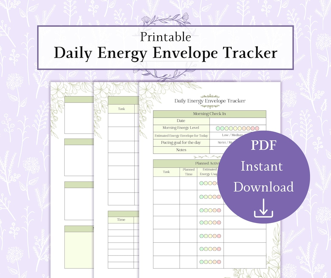 Daily Energy Envelope Tracker Printable PDF, Cfs Me Pacing Planner ...