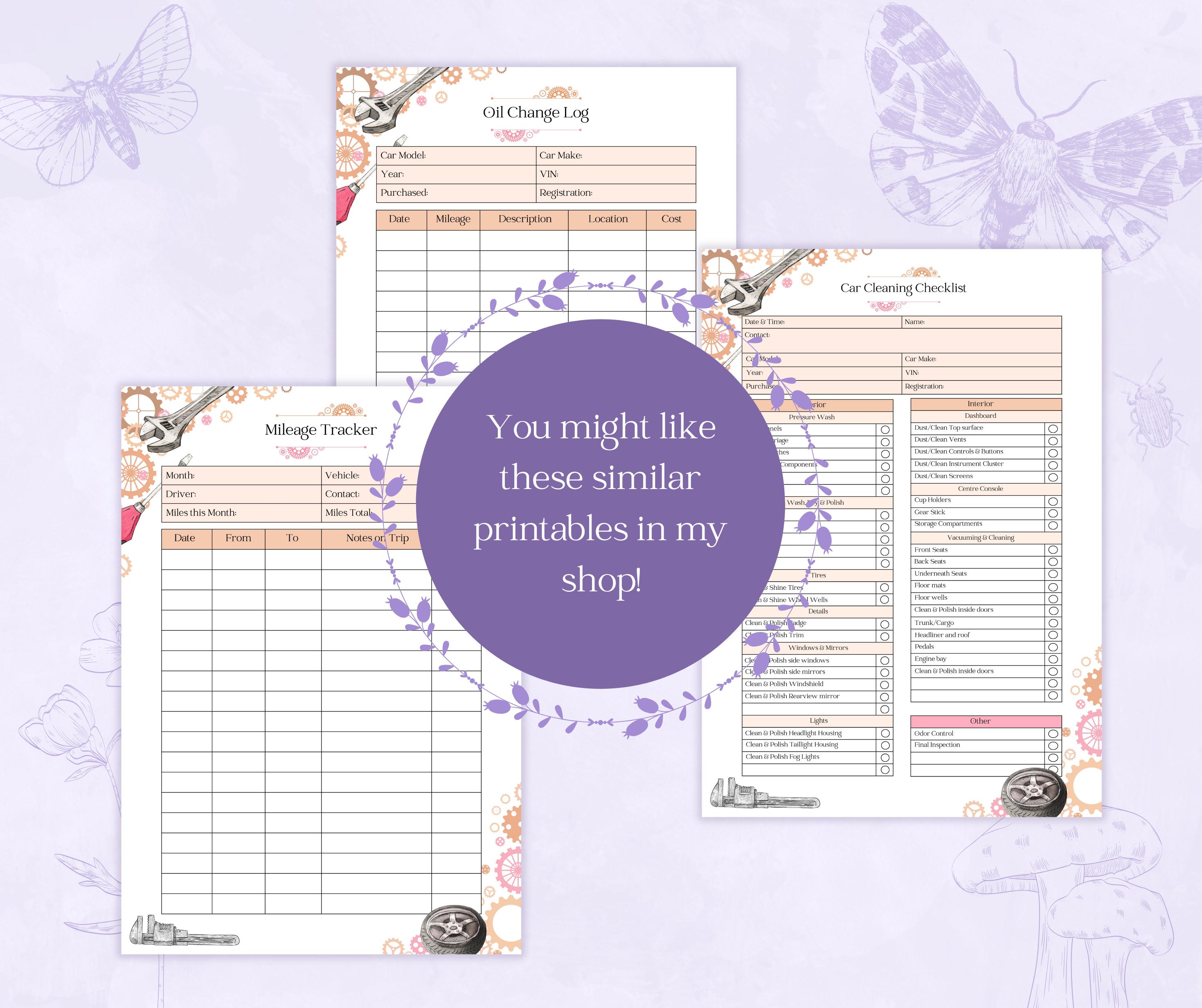 Car Info Sheet Printable PDF | Vehicle Information | Car Owner Info ...