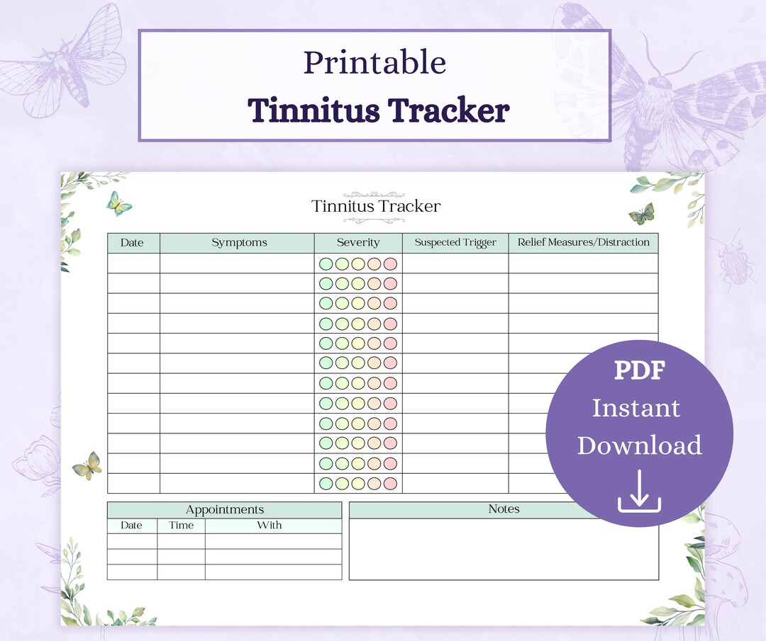 Tinnitus Tracker Printable PDF | Medical Tracker | Tinnitus Journal ...