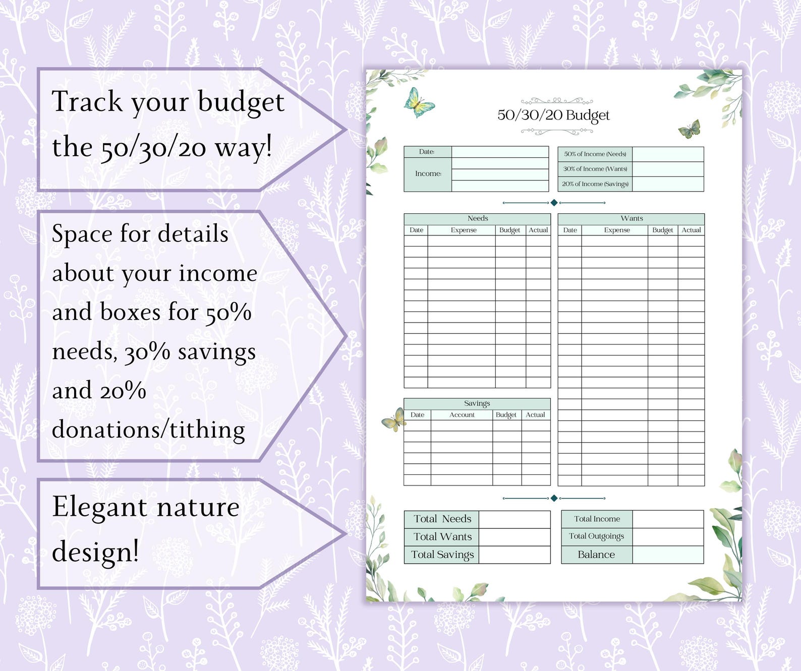 50/30/20 Budget Planner Printable PDF | 503020 Budget | Personal ...