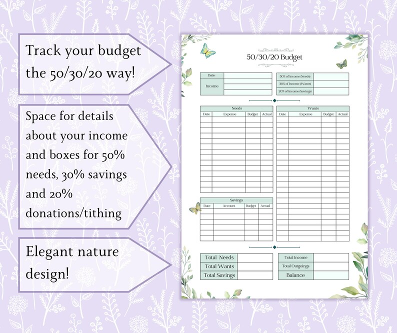 50/30/20 Budget Planner Printable PDF | 503020 Budget | Personal ...