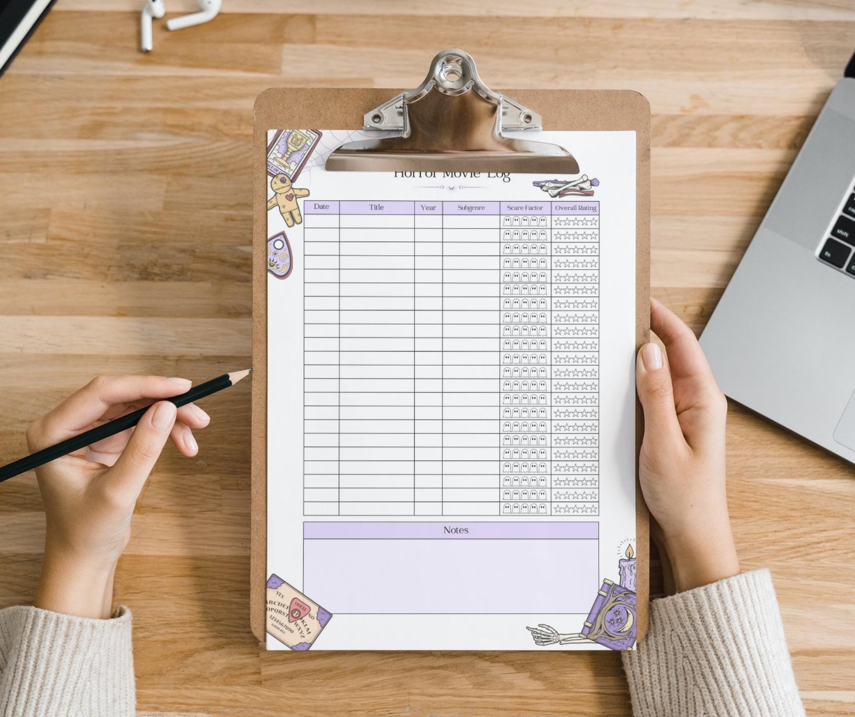 Horror Movie Log Printable PDF | Horror Logbook List | Movie Tracker ...
