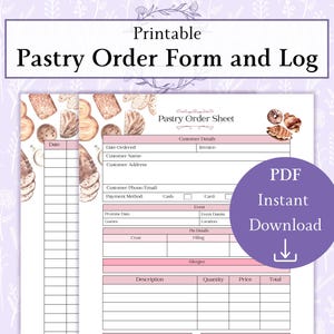 Pastry Order Form Printable PDF | Pastry Order Log | Dessert Order Form ...