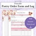 Pastry Order Form Printable PDF | Pastry Order Log | Dessert Order Form ...
